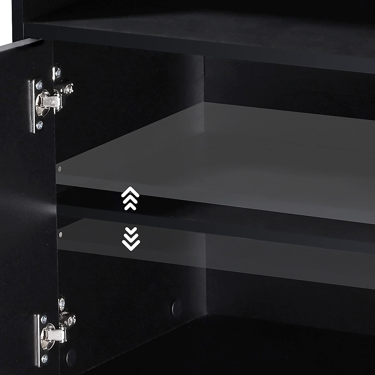 FITUEYES Printer Stand with Adjustable Storage Shelves, Mobile Black Wood Work Cart on Wheels, Rolling File Cabinet with Door for Home Office, PS404801WB