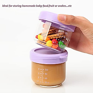 Glass Baby Food Storage Containers COMI Reusable 4OZ Baby Food Jars with Food Grade Plastic Lids, Pack of 6, Microwave/Dishwasher Friendly