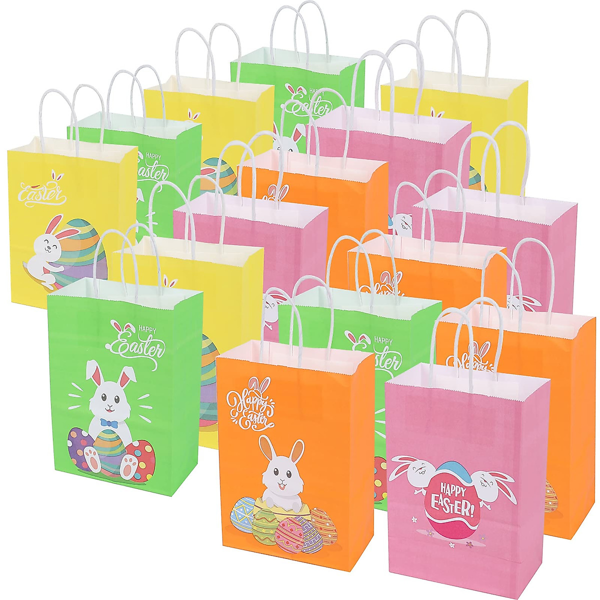 GonLei 16Piece Easter Gift Bag,Bulk Easter Gift Bags Small Size, Easter Paper Bag For Kids Egg Hunting Game Party Gift Wrapping,Easter Basket 4 Styles,Easter Party Supplies
