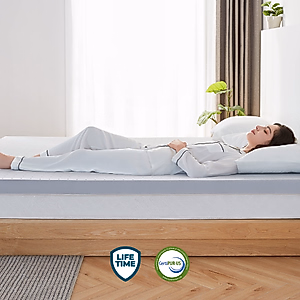 LINSY LIVING Mattress Topper Queen, 3-inch Bamboo Charcoal Infused Memory Foam Mattress Pad, Queen Size Bed Topper with Ventilated Design, CertiPUR-US Certified