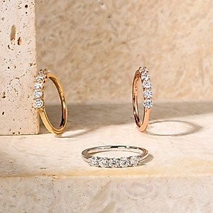 SMILEST 5 Stone Moissanite Wedding Band for Women, D Color VVS1 Clarity Lab Created Diamond Eternity Rings 18K White Gold Plated 925 Sterling Silver Round Cut Moissanite Anniversary Rings for Women