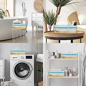Sea Beach Starfish Bathroom Baskets for Organizing, Summer Seashell Foldable Storage Bins Toilet Paper Basket for Toilet Tank Top Fabric Storage Organizer for Shelves Closet Countertop