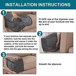 Turquoize Velvet Armrest Covers for Chairs and Sofas Couch Armrest Cover for Recliner with Side Pocket Non-Slip Arm Covers Protector for Dogs Washable Armrest Slipcovers Set of 2, Gray