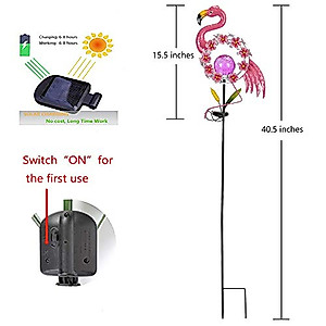 Starryfill 40.5" (H) Garden Solar Lights Outdoor Metal Flamingo Pink Hydrangea Flower Crackle Glass Globe Stake Lights Waterproof Warm White LED for Pathway Lawn Patio or Courtyard(1 PCS)