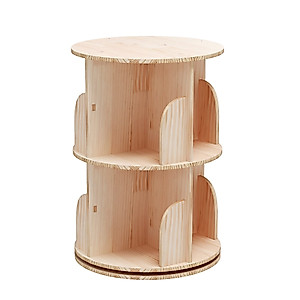 INTEXCA & DESIGN 2 Tier Rotating Bookshelf, 360° Solid Wood Rotating Stackable Shelves Bookshelf Organizer for Home, Bedroom, Office_IntexcaUS