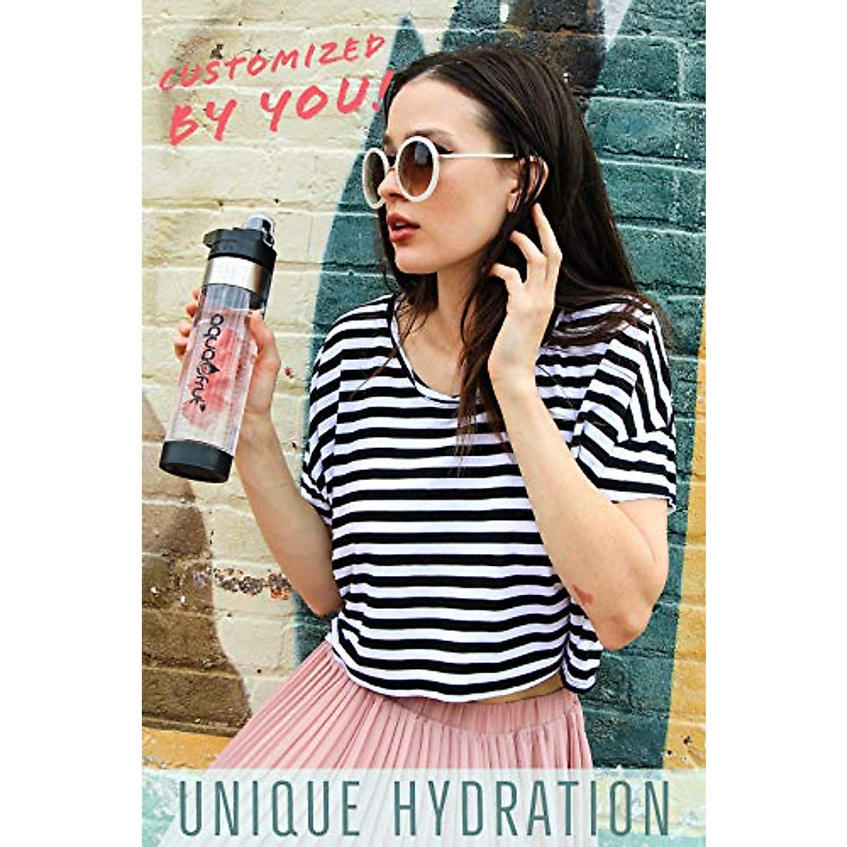 NEW AquaFrut Bottom Loading Fruit Infuser Water Bottle - BPA Free Tritan Plastic - Leak Proof - 24 OZ - Infusion Recipe eBook (Pink)