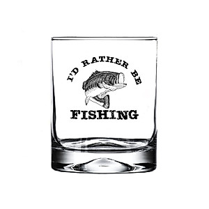 Rogue River Tactical Funny I'd Rather Be Fishing Joke Bass Fishing Old Fashioned Glass Drinking Cup Gag Gift For Fisherman Dad Grandpa