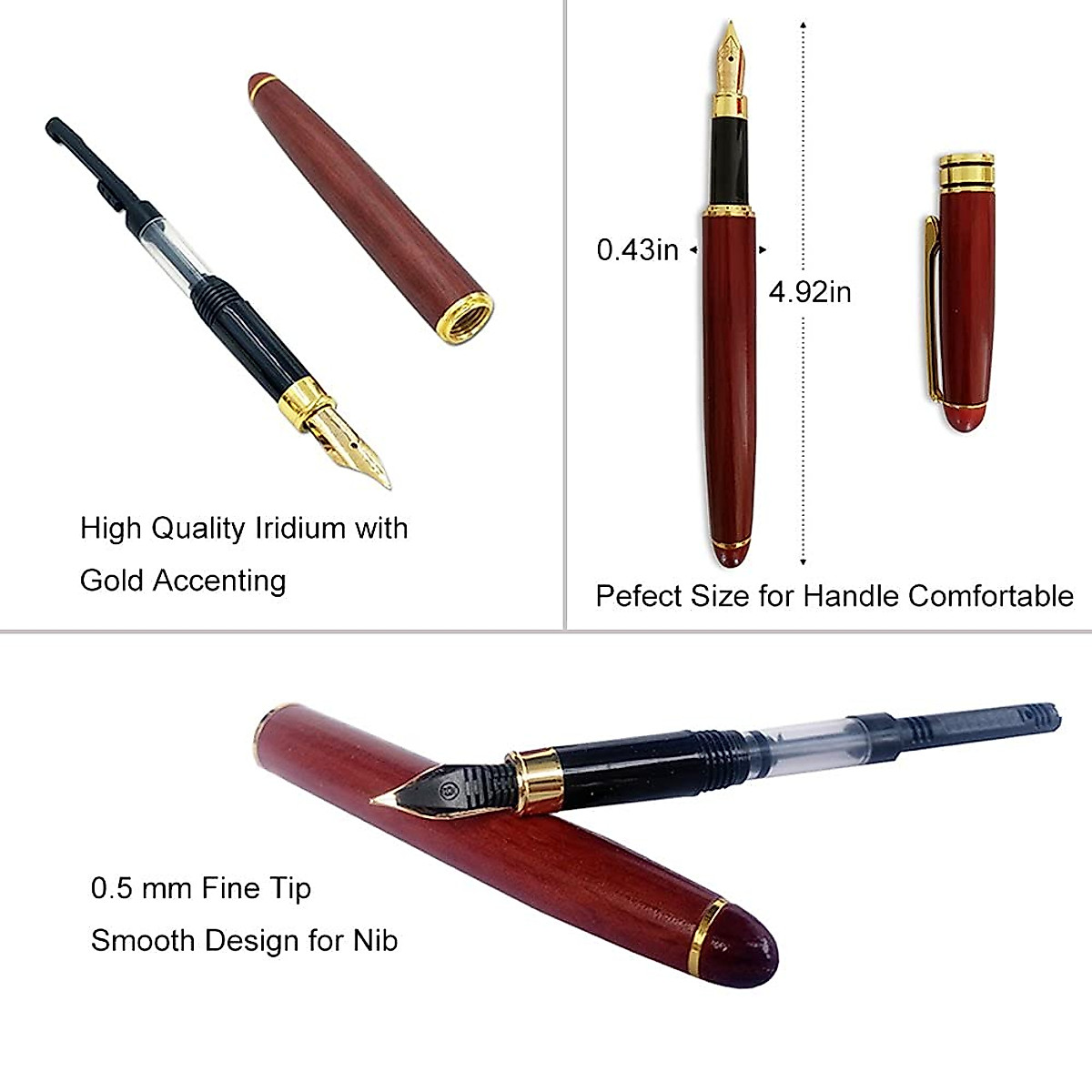 3 Pcs Wooden Pens Set with Gift Case/Best Writing Fountain Fancy Ballpoint Pen and Luxury Gel Pen with Ink Refills, Promotional Business Designer Pens