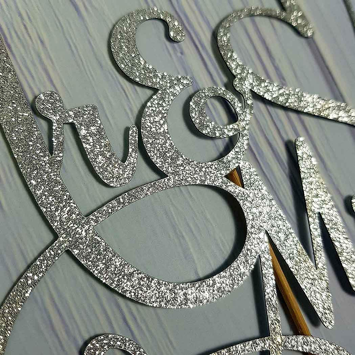 Mr and Mrs Cake Topper, Bride and Groom Sign Wedding, Engagement Cake Toppers Decorations, Double-faced Silver Glitter