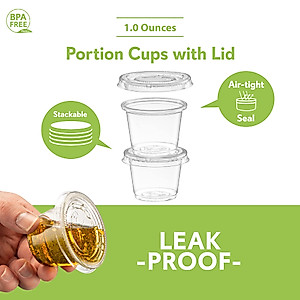 (1 oz - 200 Sets) Clear Diposable Plastic Portion Cups With Lids, Small Mini Containers For Portion Controll, Jello Shots, Meal Prep, Sauce Cups,Condiments, Medicine,Disposable
