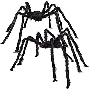 JOYIN 2 Pack 5 Ft. Halloween Outdoor Decorations Hairy Black Spider, Scary Giant Spider Fake Large Spider Hairy Spider Props for Halloween Yard Decorations Party Decor