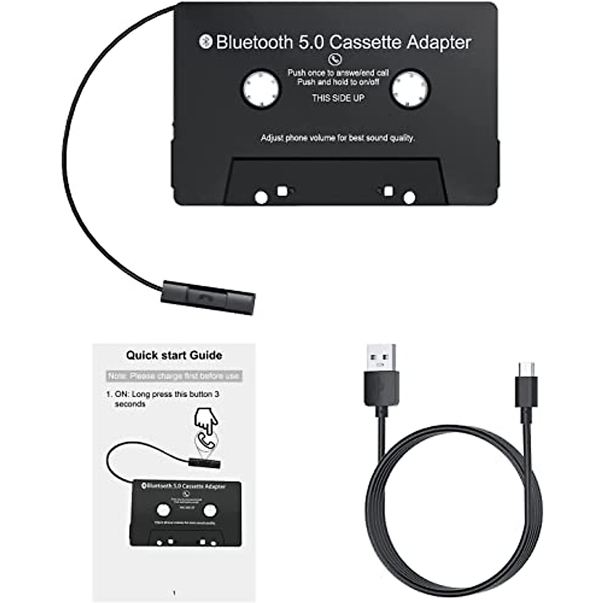 Kedok Audio Cassette Aux Adapter, Bluetooth 5.0 Cassette Receiver,Cassette Tape to Aux Adapter,Tape Audio Adapter, Tape Desk Player for Listening Mobile Phone Music and Car Voice,Hands Free