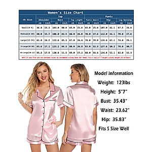 Leikar Womens Silk Satin Pajamas Shorts Set Bride Pajamas Button Down Pjs Loungewear Set S-XXL Pink