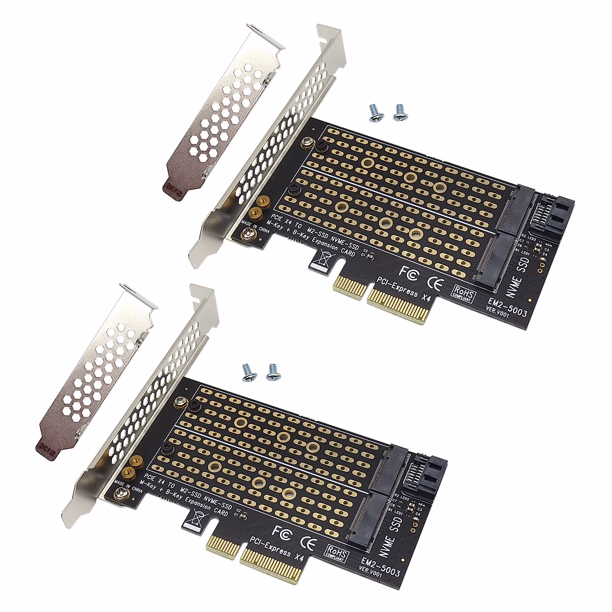 2x M.2 NGFF to Desktop NVMe SATA Dual SSD PCI Express Adapter Card Fits a PCIe x4, x8, or x16 slot