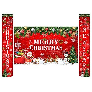 Avezano Red Christmas Decorations Merry Christmas Hanging Banner&Porch Signs Santa Claus Xmas Tree Christmas Banners for Indoor Outdoor Xmas Holiday Decor