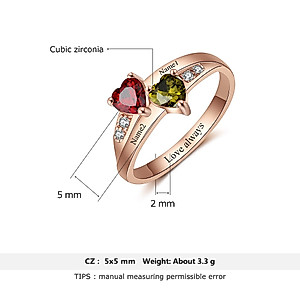 Personalized Promise Rings for Her Mother Rings with 2 Simulated Birthstones Custom Couples Name Ring for Women Rose Gold