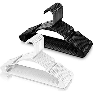 Utopia Home Plastic Hangers 100 Pack - Durable, Slim & Sleek Hangers with Shoulder Grooves - White & Black Clothes Hangers
