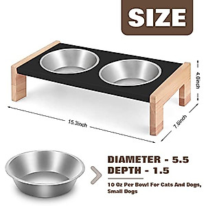 PEEKAB Raised Cat Bowls Elevated Small Dog Bowls,15°Tilted Raised Solid Wood Bowl Holder with 2 Stainless Steel Cat Bowls for Food and Water,Pet Bowls for Indoor Cats and Puppies Small Sized Dogs