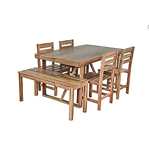 LUMISOL 6 Piece Patio Conversation Furniture Set, 6-Piece Outdoor Table Set with 4 Chairs and 1 Bench for 6 Persons, Acacia Wood Outdoor Table and Chair Set for Patio Balcony Backyard, Natural Wood