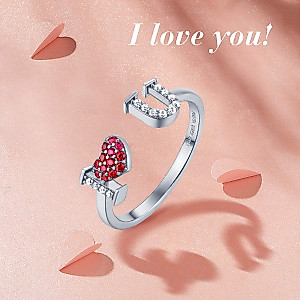 FOREVER QUEEN I Love You Ring Gift For Wife friend Mom Daughter 925 Sterling Silver White gold Heart Inscription Jewelry CZ Adjustable Open Ring for Women Valentine's Day Mother‘s Day Gift