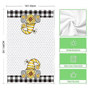 Artoid Mode Buffalo Plaid Gnome Bee Truck Sunflower Lemons Summer Kitchen Towels Dish Towels, 18x26 Inch Decoration Hand Towels Set of 2