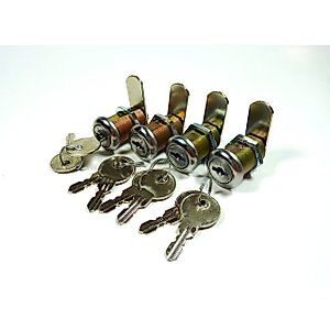 4/Pk 7/8" Cam Lock Double Bitted with 6-Disc Tumbler, Keyed Alike with 2 Keys for Cabinets, Drawers, Pinball Games
