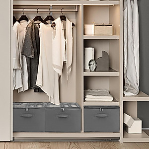 JeasEagn Shoe Organizer for Closet, Foldable Shoe Storage Bins with Clear Cover, Large Shoe Box Storage Container with Adjustabele Dividers, Fits up to 16 Pairs, Gray