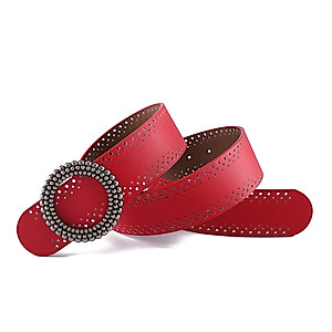 Ayliss Women's Faux Leather Belt Vintage Fashion Waist Belt Dress Wide Belt for Ladies Jeans Pants Retro O-Ring Buckle (Red)