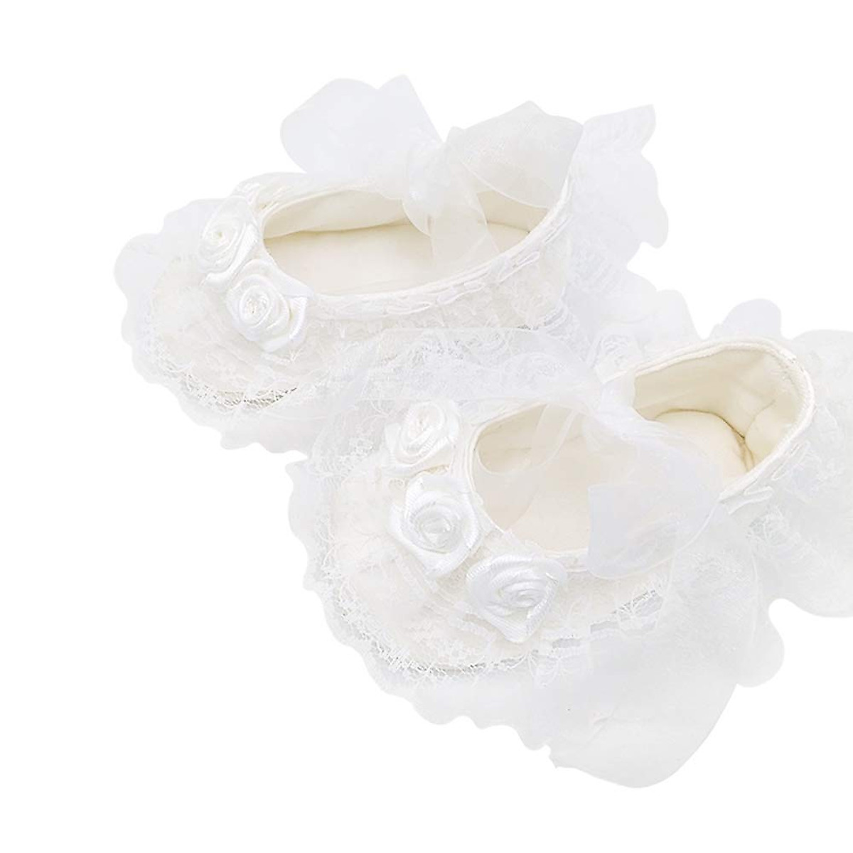 Glamulice Baby Girls Flower Christening Baptism Dress Formal Party Special Occasion Dresses for Toddler Light Ivory White 3-6 Newborn Birthday Holiday Wedding Pageant Gowns Lace Shoes & Hat Event 3M