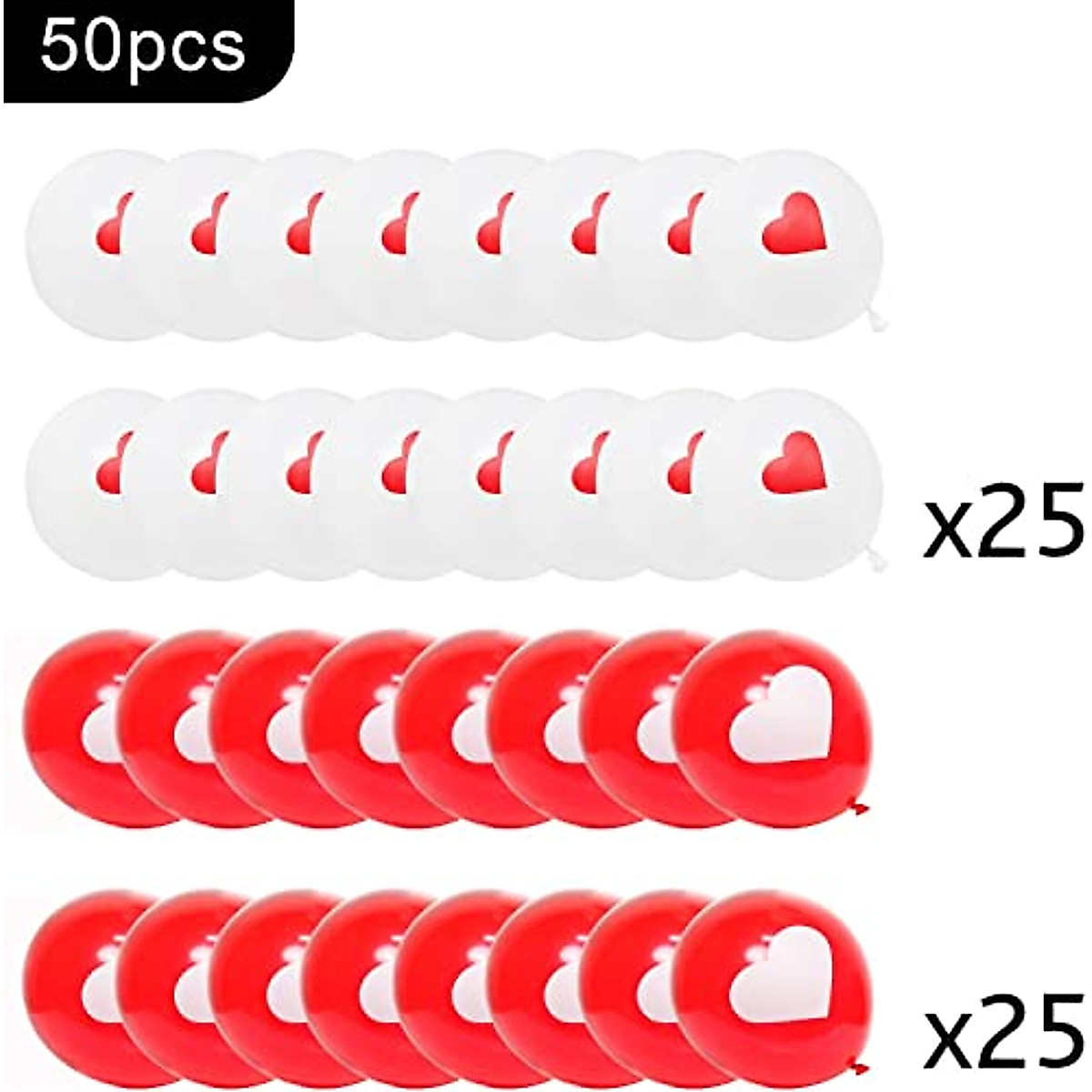 Valentine's Day Balloon 50 Pcs 12 inch Red and White Latex Balloon with Heart for Party Decor,Heart Balloons Latex for Romantic Night,Wedding,Valentines Day Party,White Red Heart Balloon