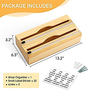PentaQ Foil and Plastic Wrap Organizer, WrapNeat 2 in 1 Plastic Wrap Dispenser with Cutter and Labels, Aluminum Foil Organization and Storage, 12" Roll Organizer Holder for Kitchen Drawer (Natural)