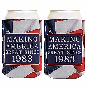 Birthday Gifts for 40th Birthday Making America Great Since 1983 40th Birthday Gag Gifts for Birthday Party 2 Pack Can Coolie Drink Coolers Coolies USA Flag