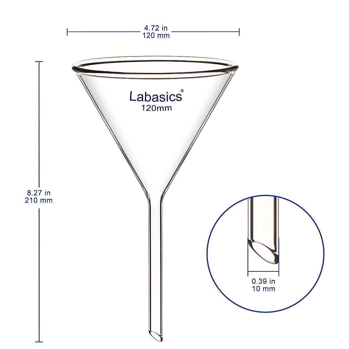 Labasics 2-Pack Glass Heavy Wall Funnel Borosilicate Glass Funnel, Short Stem 120 mm Diameter, 120 mm Stem Length