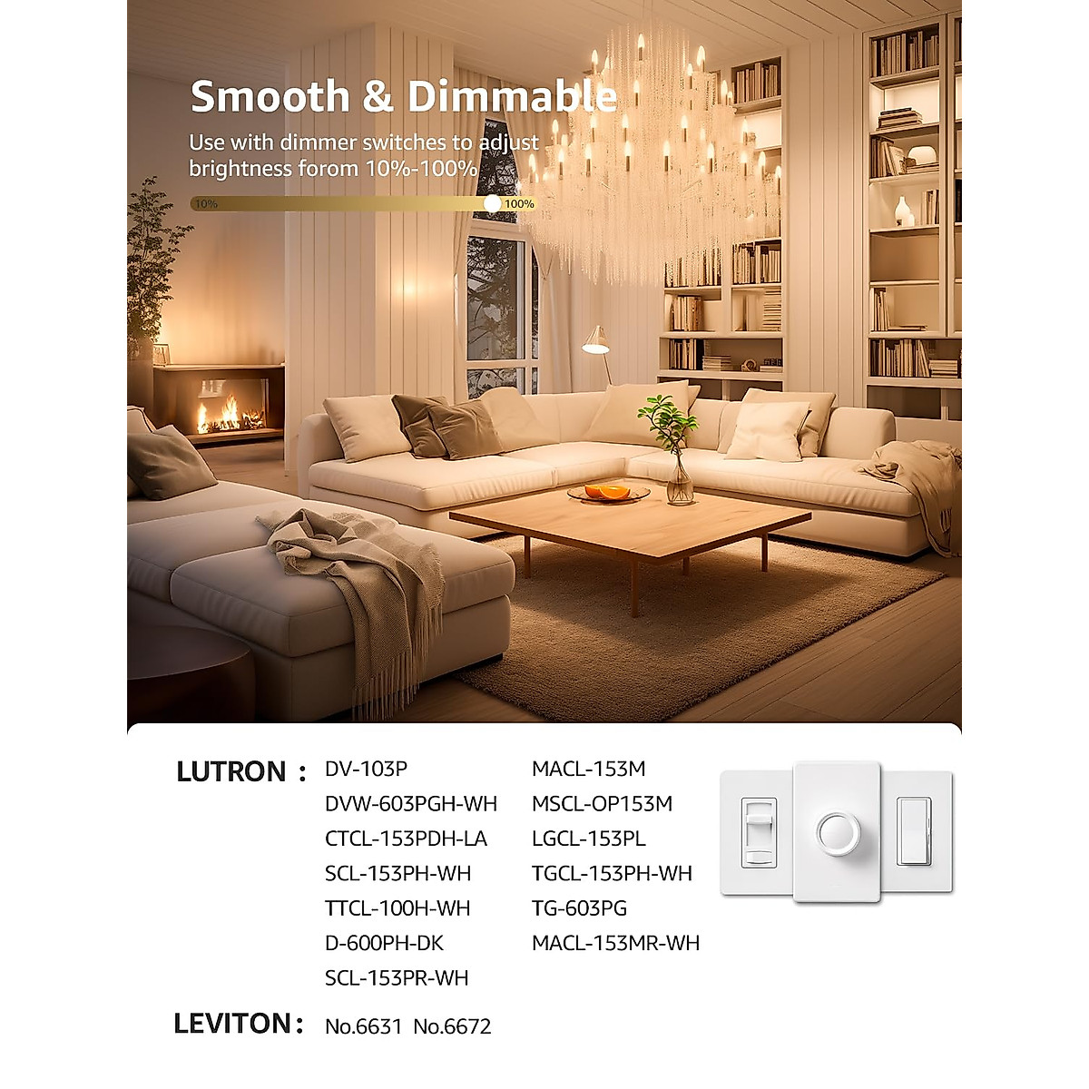 Lepro E12 LED Bulbs B11 C35 Chandelier Light Bulb Filament LED Candle Bulbs, Dimmable 5.5 watt 60W Equivalent, 500 Lumen 2700K Warm White, Ceiling Fan Bulb Candelabra Bulbs, Pack of 6