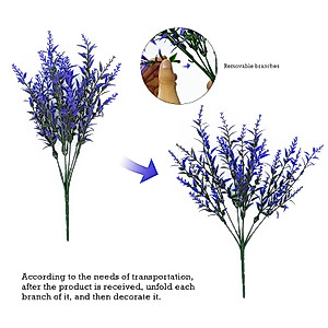 AOUCKSX Artificial Lavender Flowers 6 Bundles Outdoor UV Resistant Faux Plastic Plants Artificial Greenery Lavender for Home Garden Wedding Indoor Porch Box Table Centerpiece Decorations