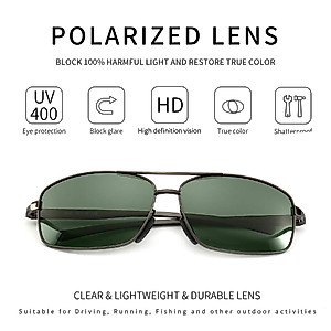 SUNGAIT Ultra Lightweight Rectangular Polarized Sunglasses UV400 Protection (Gunmetal Frame Green Lens, 62) Metal Frame 2458 QKMLV
