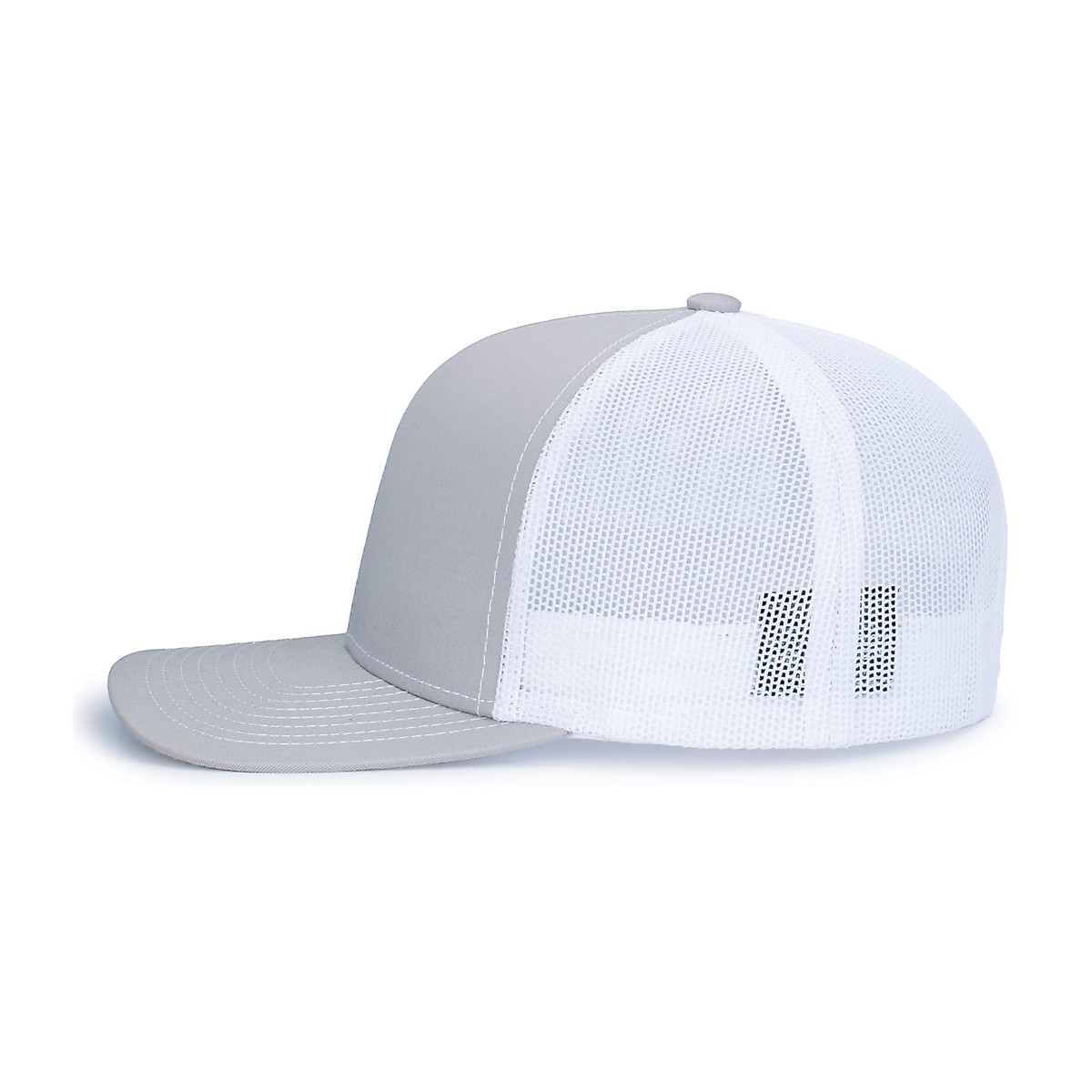 Pacific Headwear Contrast Stitch Trucker Snapback, Heather Grey/White/Heather Grey, One Size