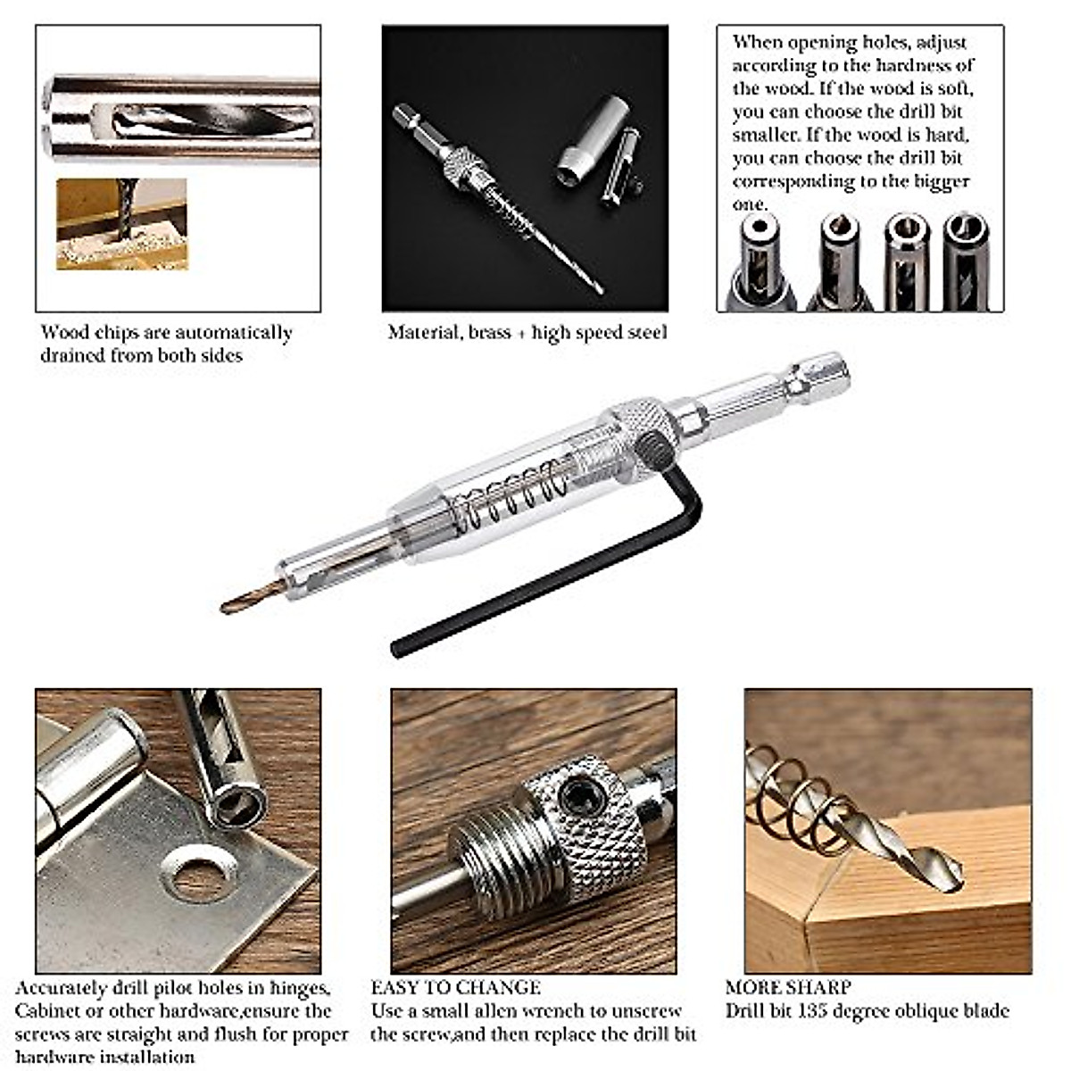 Eagles 4PCS Self centering Hinge Drill Bits for Door Cabinet + 5PCS HSS Woodworking Countersink Drill Bit Set with Free Wrench for Pilot Holes