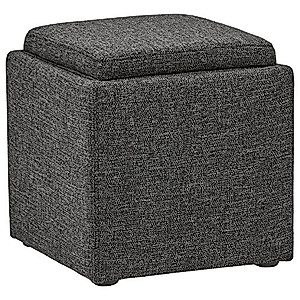 Amazon Brand – Rivet Ross Modern Tweed Lift-Top Storage Ottoman Pouf, 17.7"W, Caviar