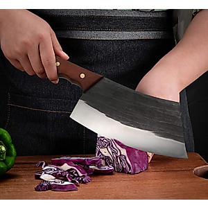 Forged Cleaver 7'', Meat Cleaver Knife, Full Tang Butcher Knife, High Carbon Steel Kitchen Chef Knife, Ergonomic Pear Wood Handle for Home Kitchen or Restaurant, 2024 Gifts