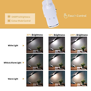 LACOKI LED Reading Light, 28 LEDs USB Rechargeable 3 Color x 3 Brightness with Safety Switch, Eye Protection Book Light for Reading in Bed, Touch Control Clip Desk Lamp (White)