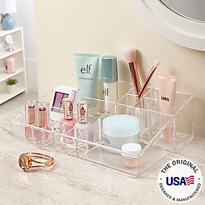 STORi Audrey Clear Vanity Makeup Organizer | 15-Compartment Holder for Brushes, Eyeshadow Palettes, & Beauty Supplies | Stacks on Audrey Storage Drawers | Made in USA