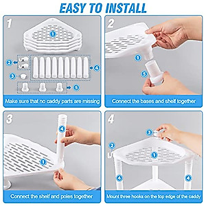 4-Tier Standing Corner Shower Caddy - 4 Shelf Plastic Bathroom Corner Stand with Drainage Holes & Hooks Plastic Shower Organizer Corner Standing Stand Up Bathtub Shower Shelf for Bathroom Living Room
