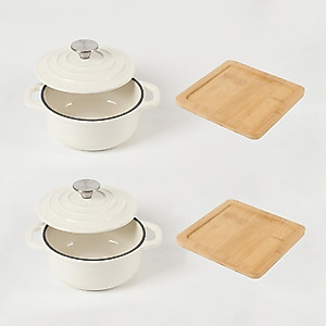 HAWOK Enameled Cast Iron Mini Dutch Oven,Dia5.51inch,23oz, Set of 2 Creamy white