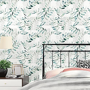 STICKEEP Blue Leaf Floral Peel and Stick Wallpaper Modern Floral Contact Paper Self Adhesive Geometric Leaf Wallpaper for Bedroom Walls Bathroom Laundry Room Cabinets Removable Wallpaper 24"x118"