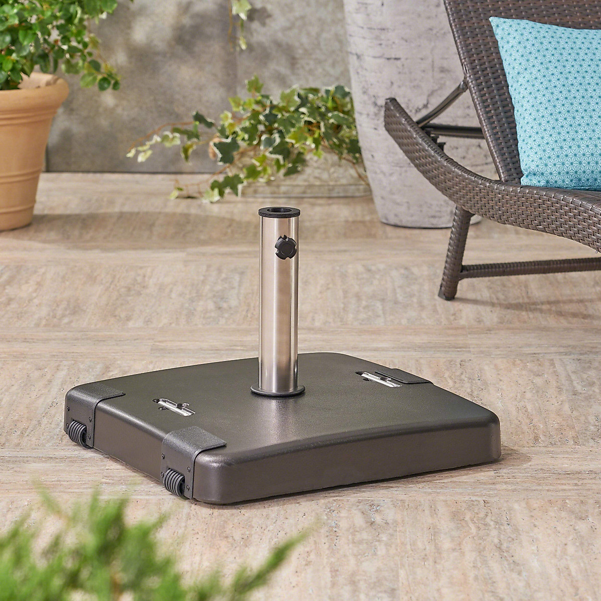 Christopher Knight Home Larissa Outdoor 119lb Concrete Square Umbrella Base with Stainless Steel Collar, Black