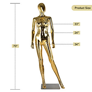 Female Mannequin Dress Full Body - 70'' Mannequin Dress Form Display Full Body Adjustable Realistic Manikin Torso Stand (Golden)