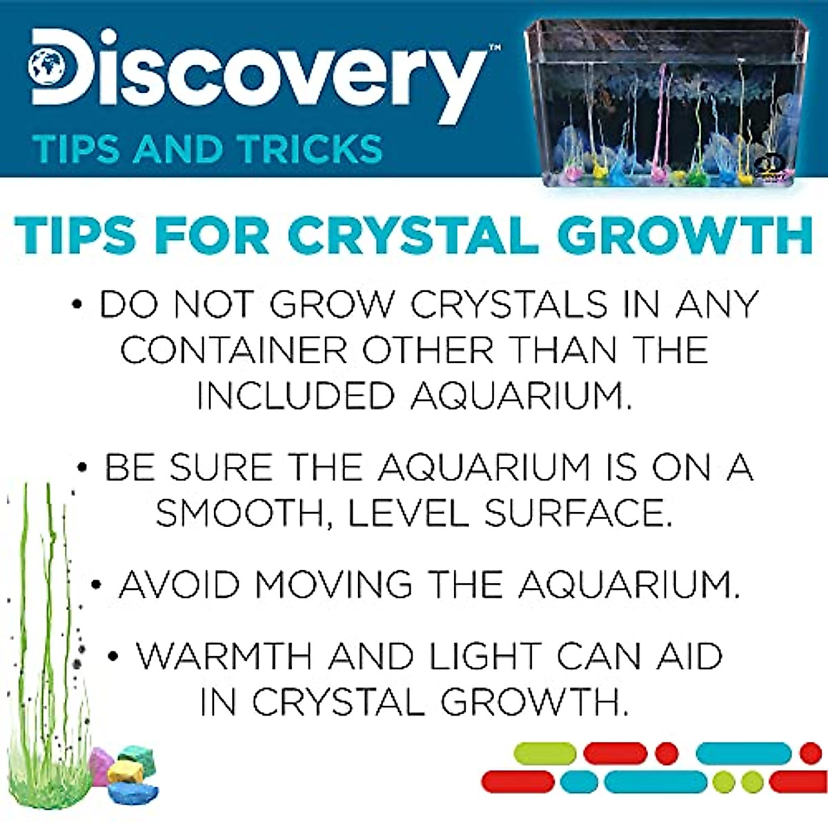 Discovery Kids Crystal Aquarium, Includes Growing Magic Rocks, Aquarium & Bonus Poster, DIY Crystal Growing Kit, Rock Science Kit, Cool STEM Gift, Science Kit for Girls and Boys Ages 12+ 4 inches