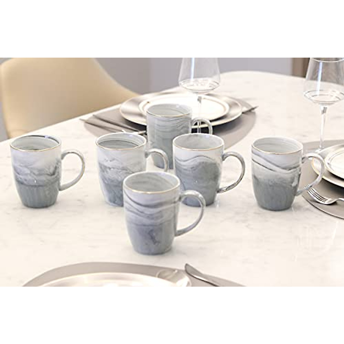 Marble Coffee Mugs Set of 6 Coffee Mug Set of 6 Marble Mug Set of 6 Mug Sets Coffee Tea Milk Cocoa 6 Pack Gray marble Mug Set with Gift Box
