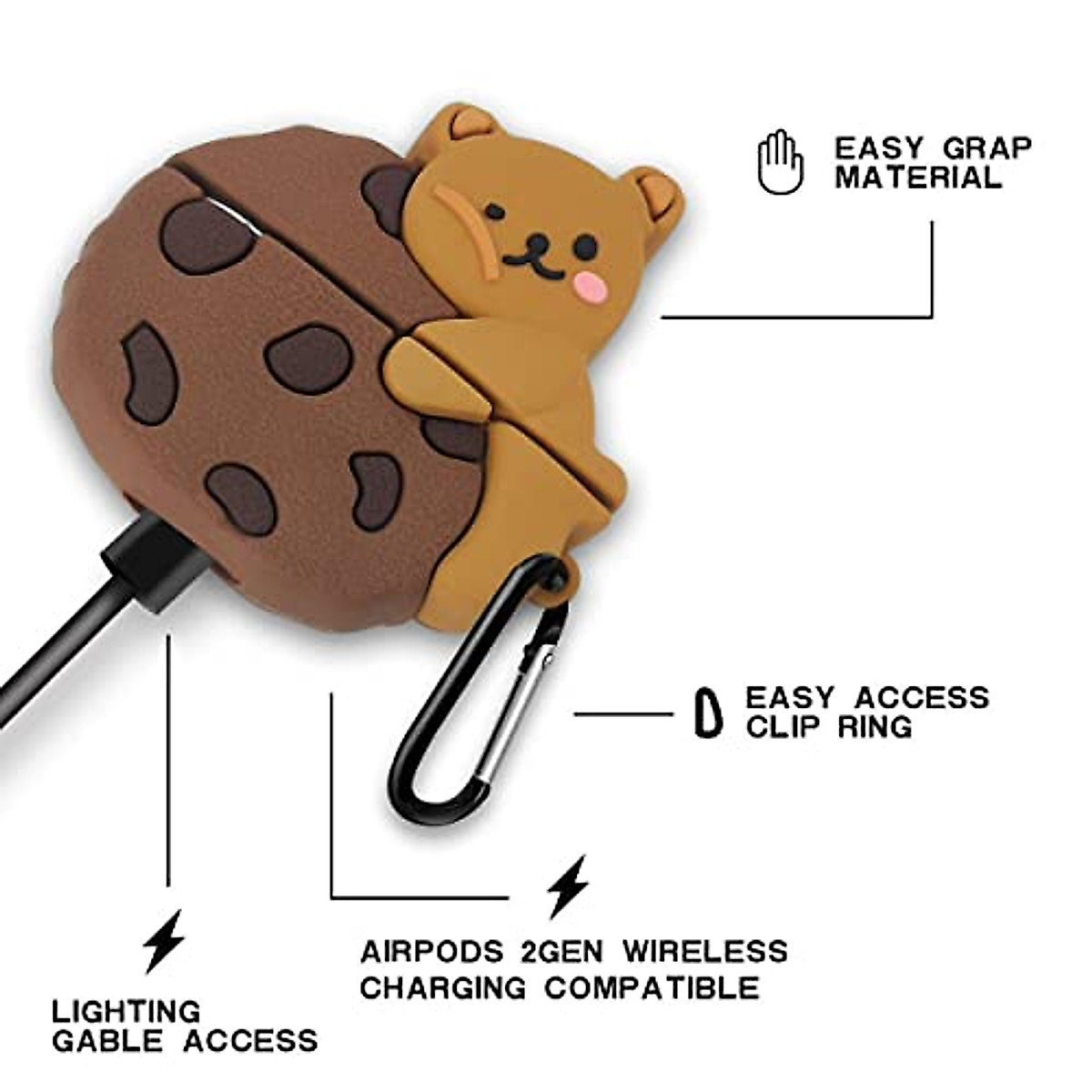 Cookie Bear Airpods Pro Case, 3D Cute Cartoon Character Protective Soft Silicone Air Pods Pro Cover with Keychain, Apple Airpods Pro Kawaii Animal Food Skin Accessories Gift for Girls Boys Kids Teens
